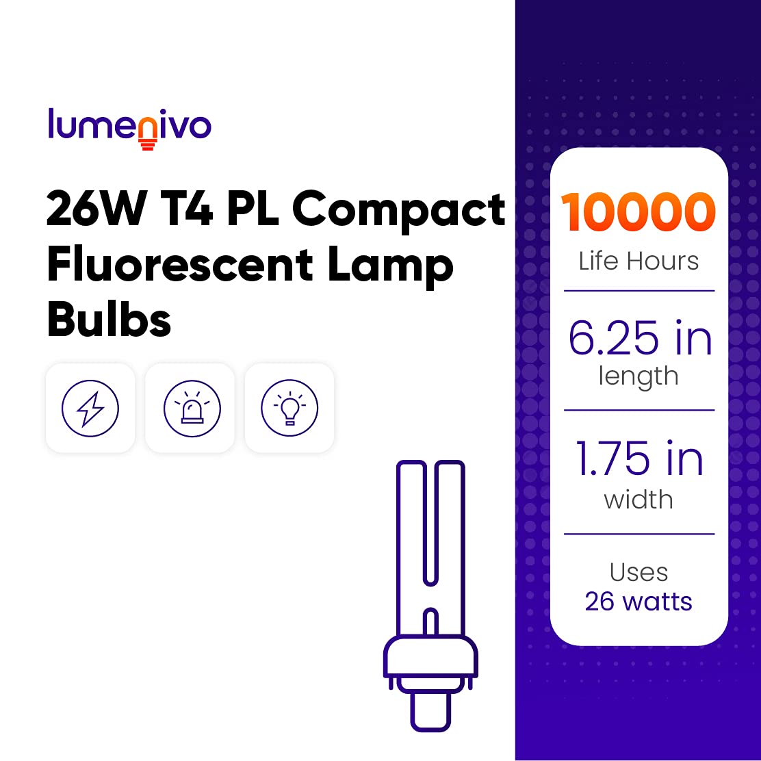 lumenivo Replacement Bulb for Philips PL-C15MM/28W/827 Philips PLC15mm 28w 27 GX32d-3 T4 Compact Fluorescent 2 pin Base - 2700K Warm White - 10000 Hours - 1600 Lumens