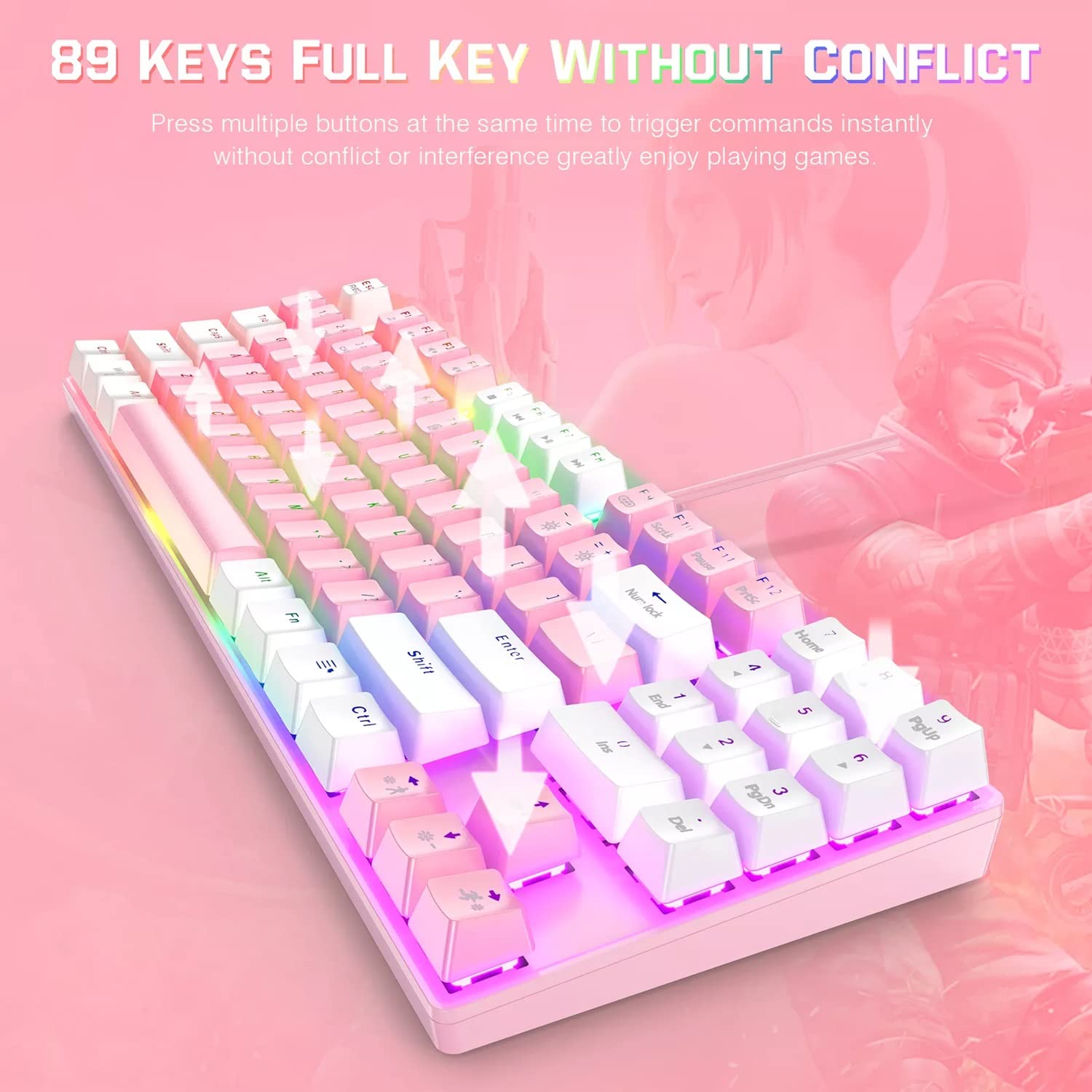 EXHNLE RGB Gaming Keyboard and Mouse Combo,87 Keys Gaming Keyboard Wired RGB Backlit Gaming Keyboard USB Backlit Keyboard, for Laptop PC Computer Game and Work (Color : White)