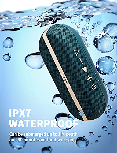 INSMY Portable Bluetooth Speakers, IPX7 Waterproof Floating 20W Wireless Speaker Loud Sound Rich Bass, Stereo Pairing Max 40W, 24 Hours Built-in Mic for Outdoors Camping Pool (Blue)