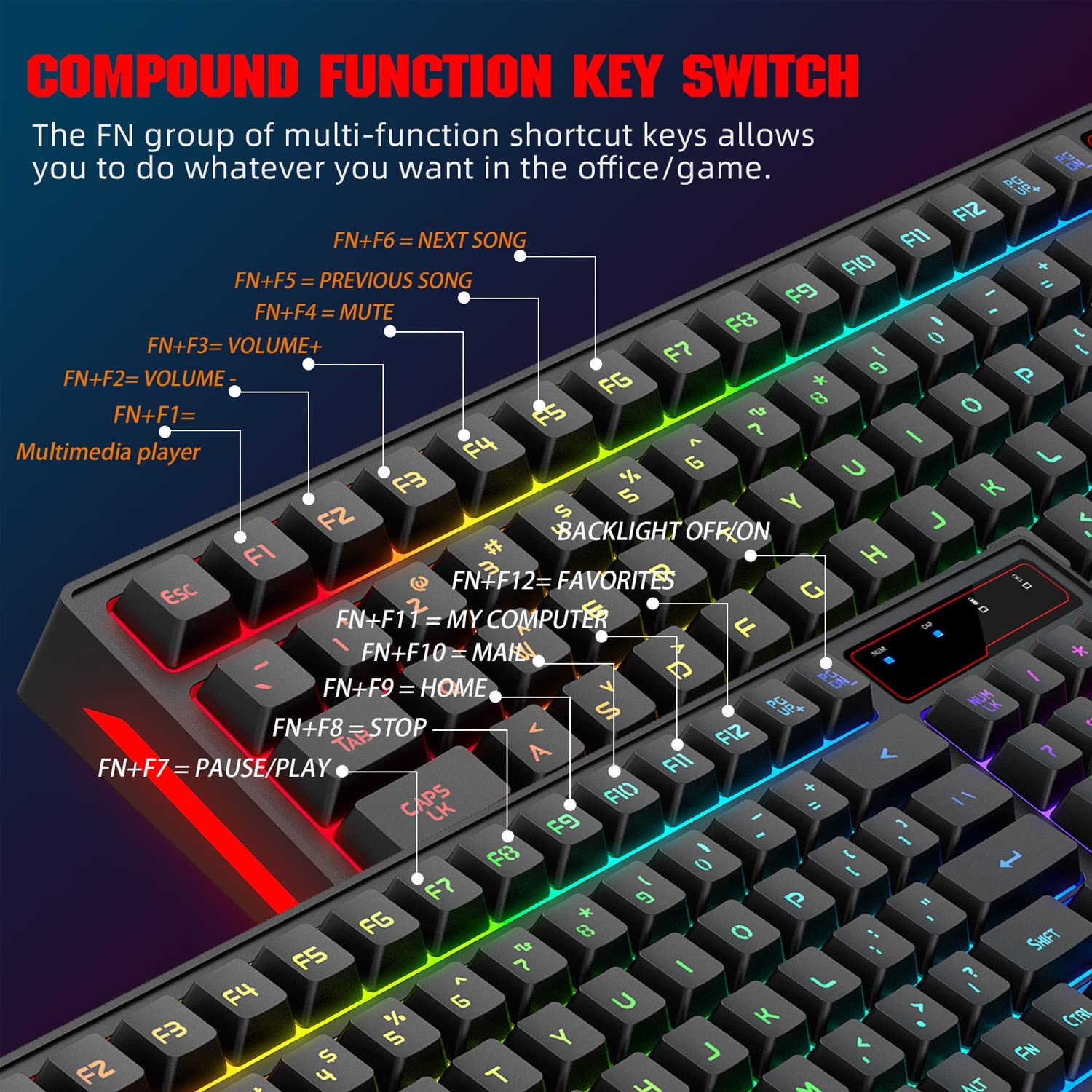 EXHNLE RGB Gaming Keyboard and Mouse Combo, Mechanical Feel LED Backlit Keyboard, with 96 Key Computer PC Gaming Keyboard for PC/Laptop
