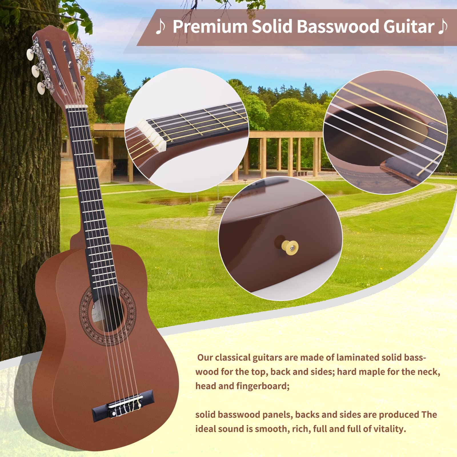 CNBLUE Acoustic Guitar Beginner Half-Size Natural Classical Guitar Mini Guitar 30 Inch Nylon Strings Wooden Guitar for Kid Boy Girl Student Youth Guitarra (Brown)