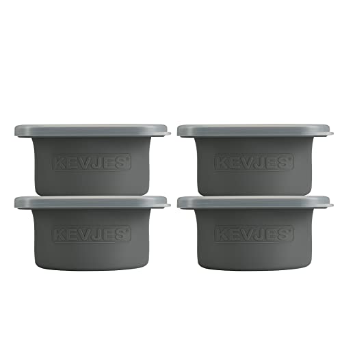 KEVJES Stackable Silicone Artisan Pizza Dough Proofing Proving Boxes with Air-Tight Lids-4pack-500ml Volume for 250g Dough Ball (Space Grey)
