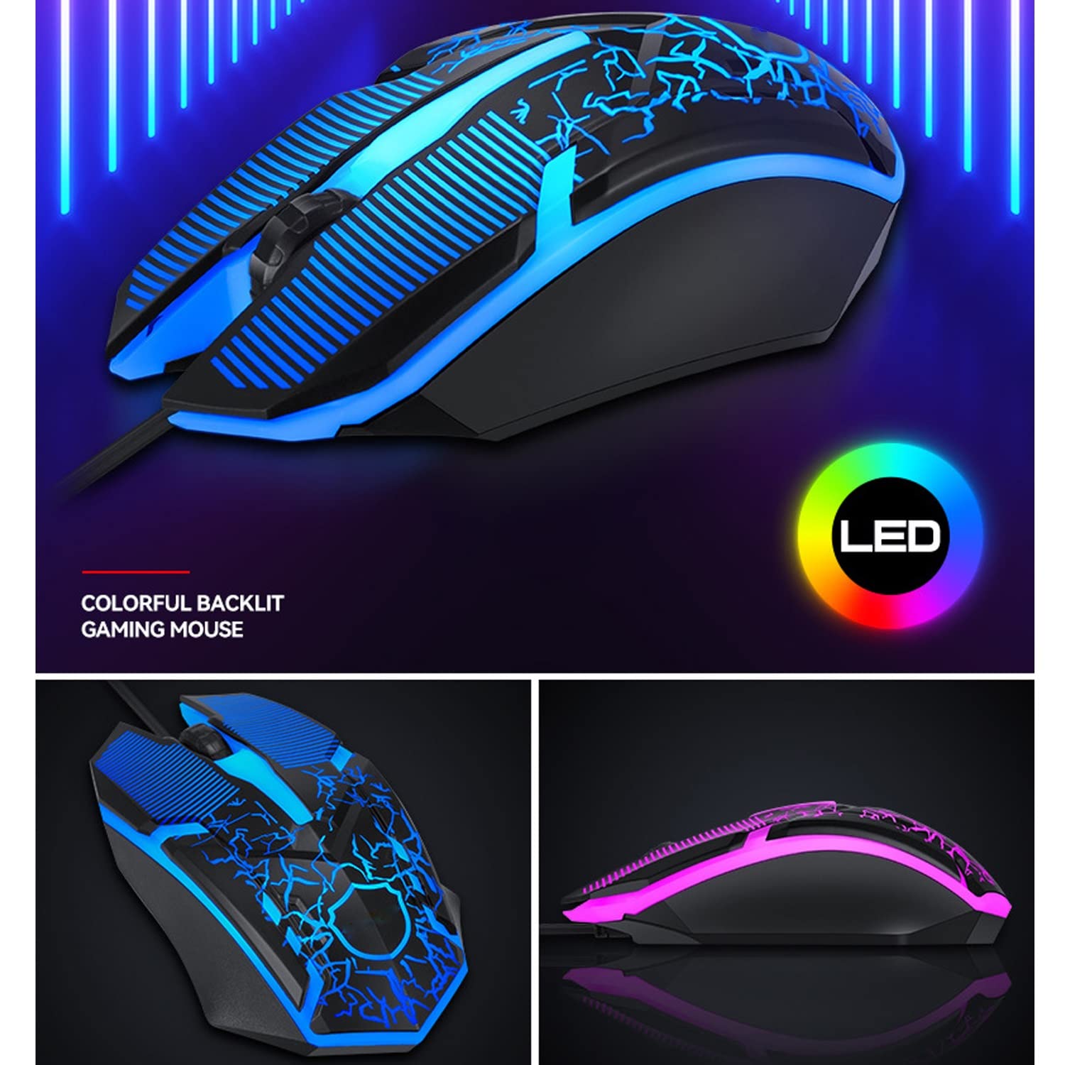 EXHNLE RGB Gaming Keyboard and Mouse, 87 Keys Compact Keyboard and Mouse LED Breathing Backlit, Colorful Breathing Backlit Gaming Mouse for Working or Gaming