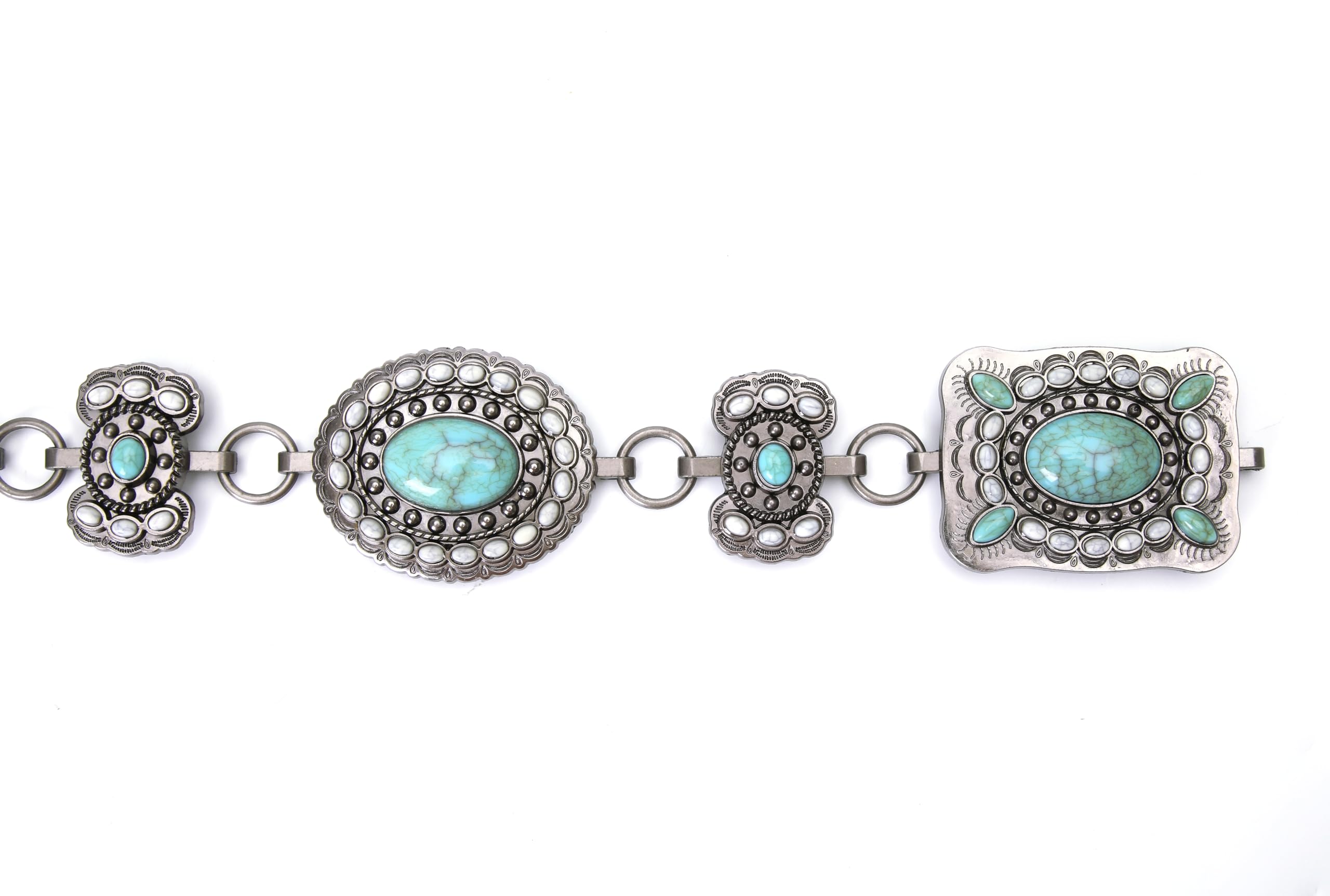 CNBOME Women's Western Cowgirl Concho Turquoise Stone Chain Belt (Jade & White, XLarge)