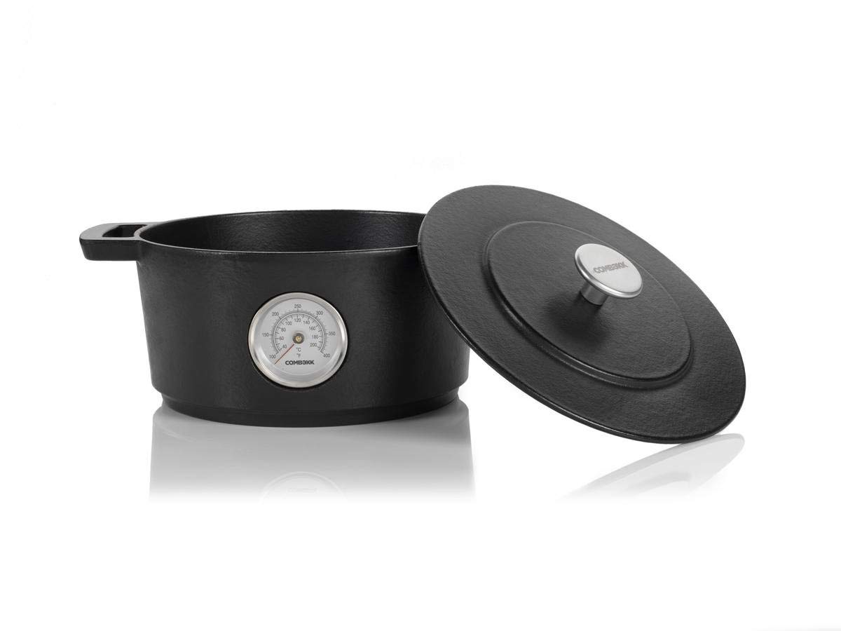 Combekk RAILWAY Recycled Enameled Cast Iron 4.25 Quart Dutch Oven w/ Thermometer, Black, 9.5"