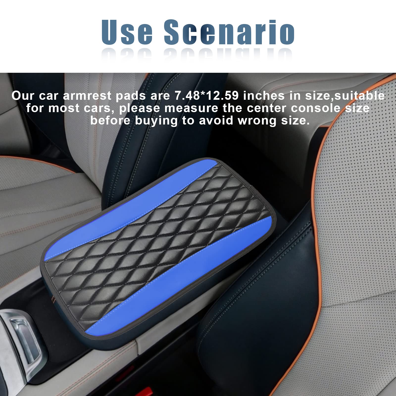 Car Center Console Cover, Universal Leather Waterproof Armrest Seat Box Cover Protector, Comfortable Car Decor Accessories Fit for Most Cars, Vehicles, SUVs -Blue