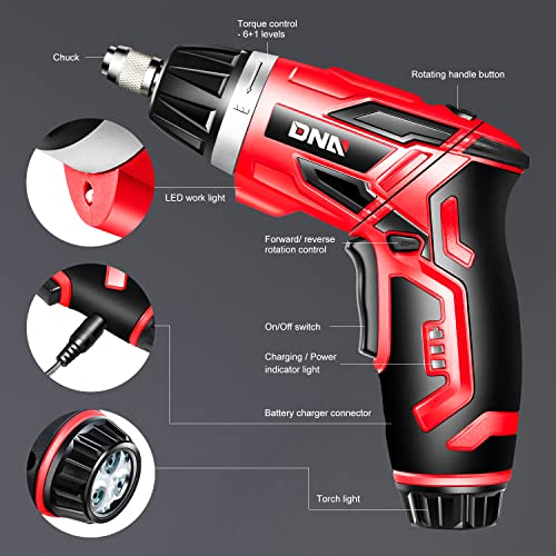DNA MOTORING TOOLS-00237 Rechargeable 3.6V Cordless Electric Screwdriver Tool Kit with LED Worklight, Red