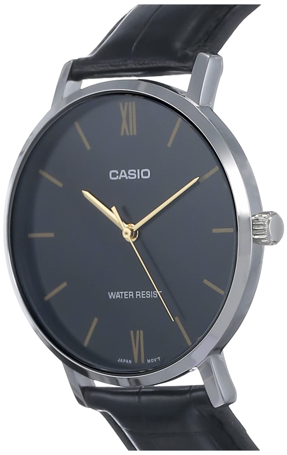 Casio MTP-VT01L-1B Men's Minimalistic Black Dial Black Leather Band Analog Watch