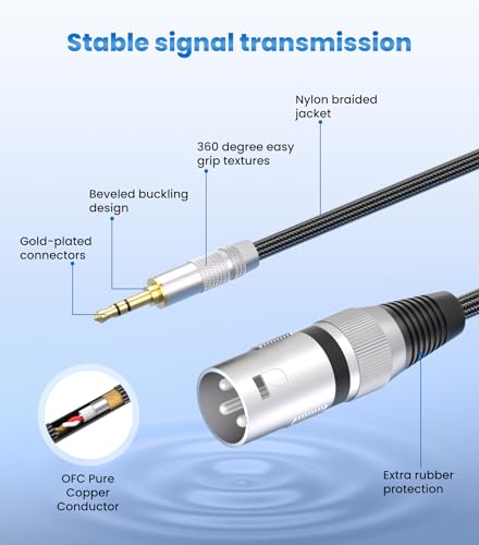 tisino 3.5mm to XLR Cable Unbalanced Mini Jack 1/8 inch to XLR Male Adapter Microphone Cord - 10ft/3m