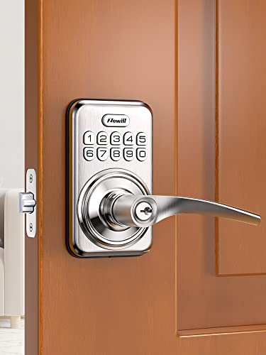 Keyless Entry Door Lock with Handle, Zowill Electronic Keypad Deadbolt Door Locks Handle Lever, Front Door Lock Set, Digital Door Lock, Auto-Locking, Anti-peep Code Door Handle Lock, Satin Nickel