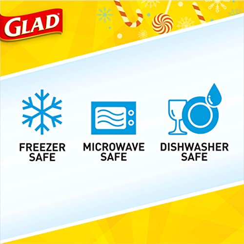 GladWare Soup & Salad Medium Rectangle Holiday Edition Food Storage Containers with Lids | 24 oz Holiday Containers with Silver Lids & Candy Cane Design, 5Ct | Airtight Food Storage Containers