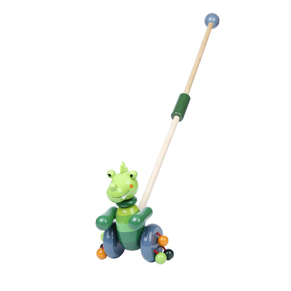 RUYU Perky Crocodile Wooden Push-n-Pull Activity Walking Toy with Colorful Rolling Beads for Toddlers and Babies Girl or Boy, Indoor & Outdoor Activity for Kids