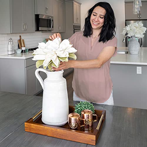 Multifunctional Luxury Acacia Wood Tray Set - Modern, Rustic Wood Serving Tray with Handles for Indoor & Outdoor Use β Luxurious Giftable Bundle with Large & Small Wood Serving Board & 4 Coasters