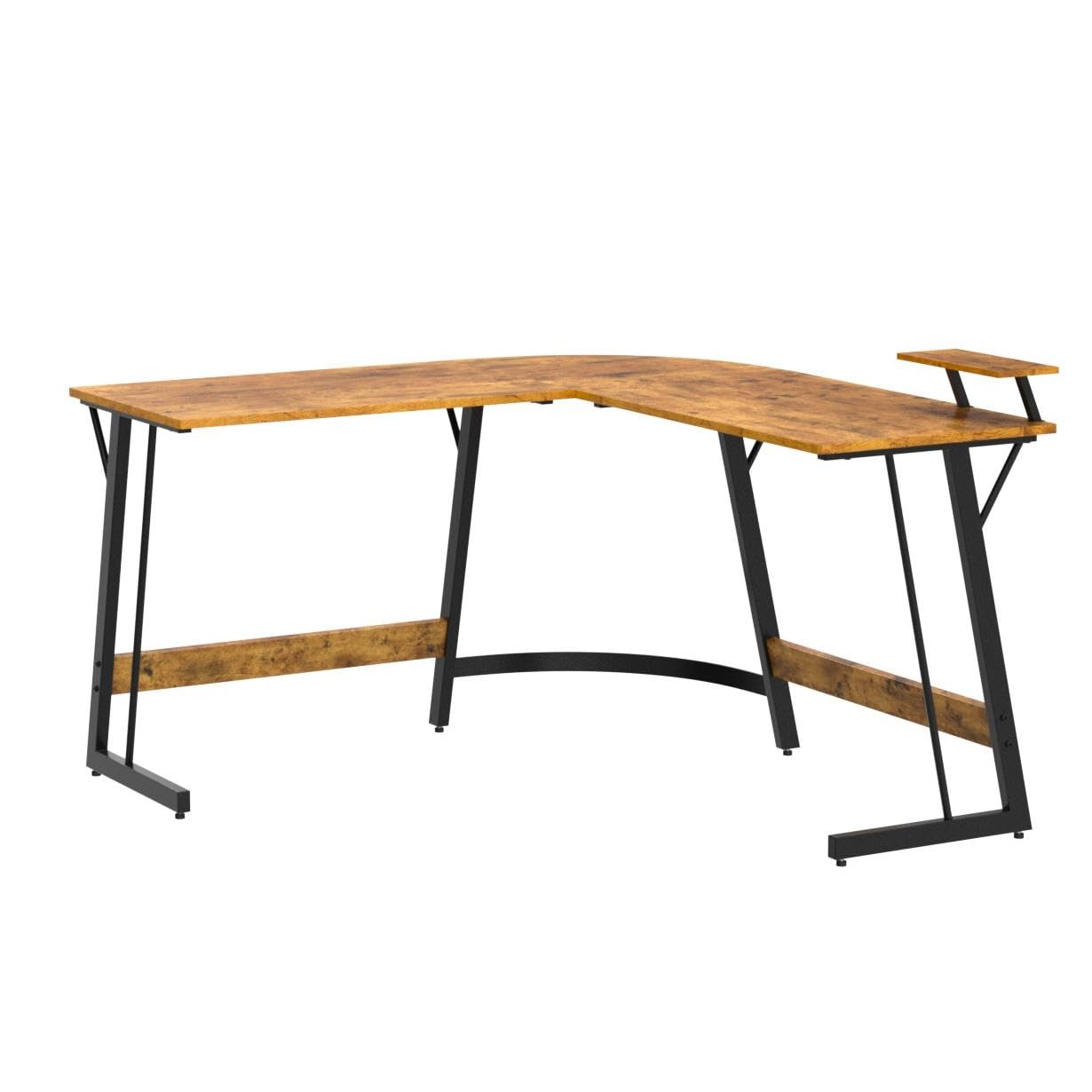 Cubiker L Shaped Desk, Computer Corner Desk, Gaming Desk with Monitor Stand, Home Office Study Writing Workstation, Space-Saving, Walnut