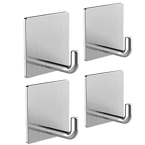 Multifunctional Hook Kitchen Hook Adhesive Hooks Duty Stick on Wall Hooks Towel Hooks Door Hooks Waterproof Stainless Steel Adhesive Holders Bathroom Adhesive Hook (Silver-4pack)