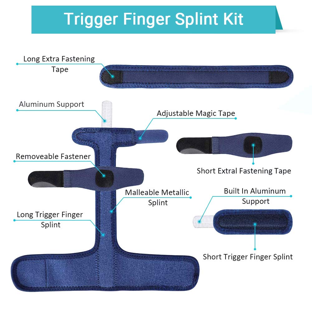 Chanmee New Navy Blue Fingers with Steel Finger Corrector Adjustable Aluminium Finger Splint Hand Support Recovery Brace Protection Injury Aid Tools