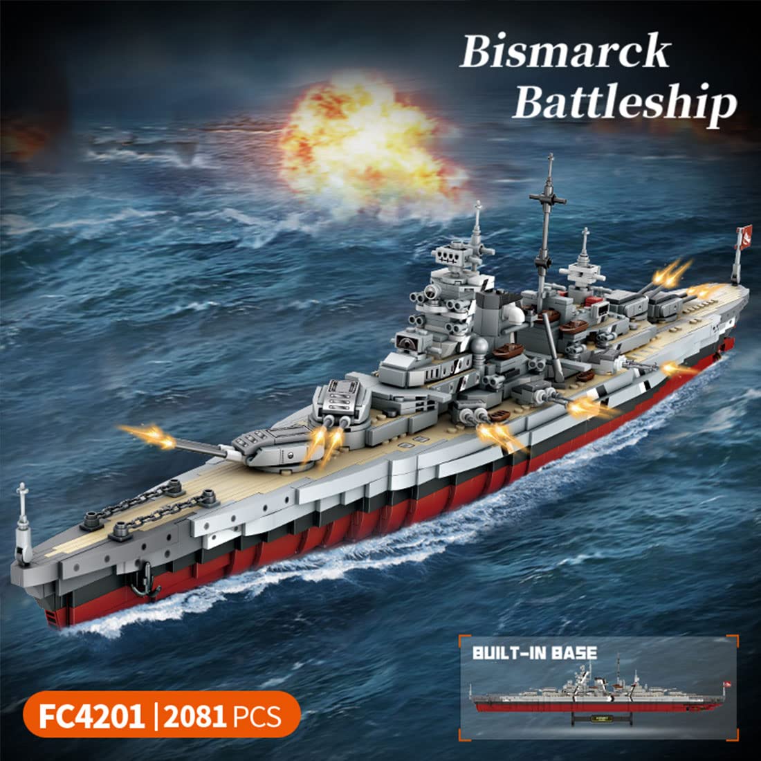 DIYI DIY Bismarck Battleship Model MOC Building Blocks Toys Set, Military Warship Compatible with Lego (2081PCS)