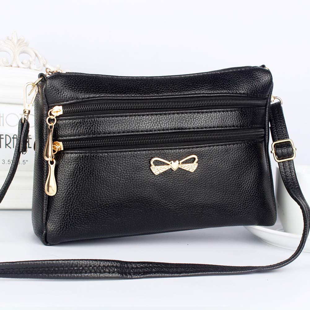 Daily Shopping Multi-Layer Money Purse Solid PU Litchi Pattern Mummy Money Bags, Black, 21 x 18 x 5cm