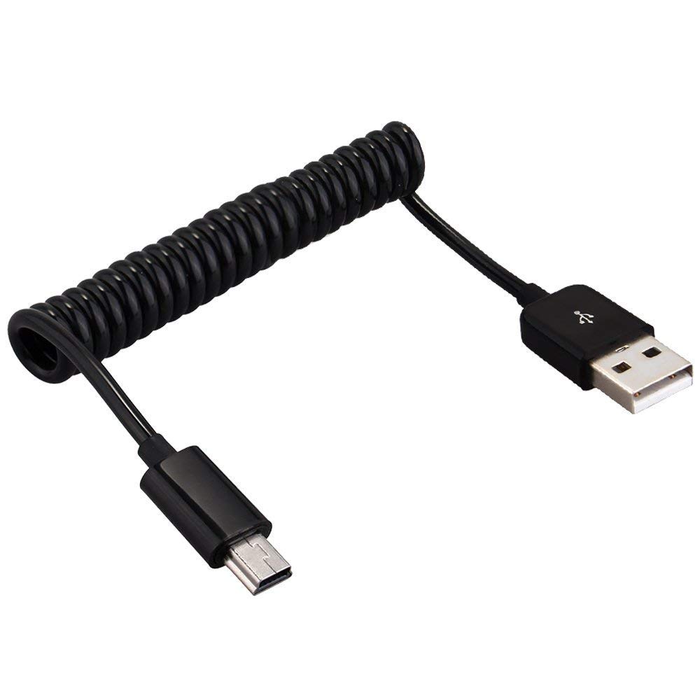 USB 2.0 Type A Male to Mini Expansion Spring Coiled Cable 4-36inch Standard Spiral Flexible Extension for Printers, Cameras, Mouse, Cell Phone