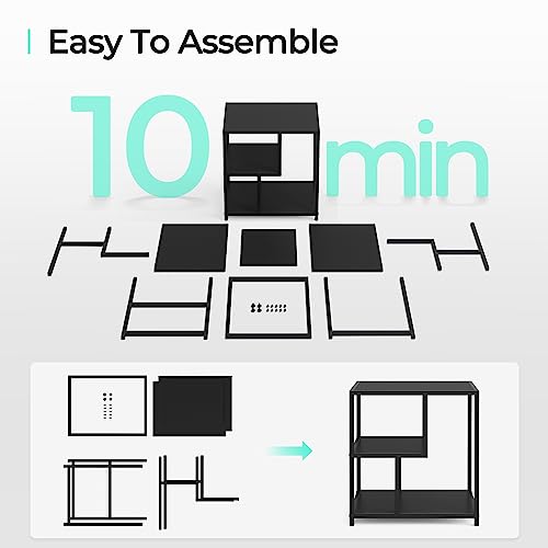 LINSY HOME End Table, 3-Tier Narrow Side Table with Storage Shelves, Industrial Beside Table, Wood Nightstand for Living Room, Bedroom, Balcony, and Office, Easy to Assembly, Black
