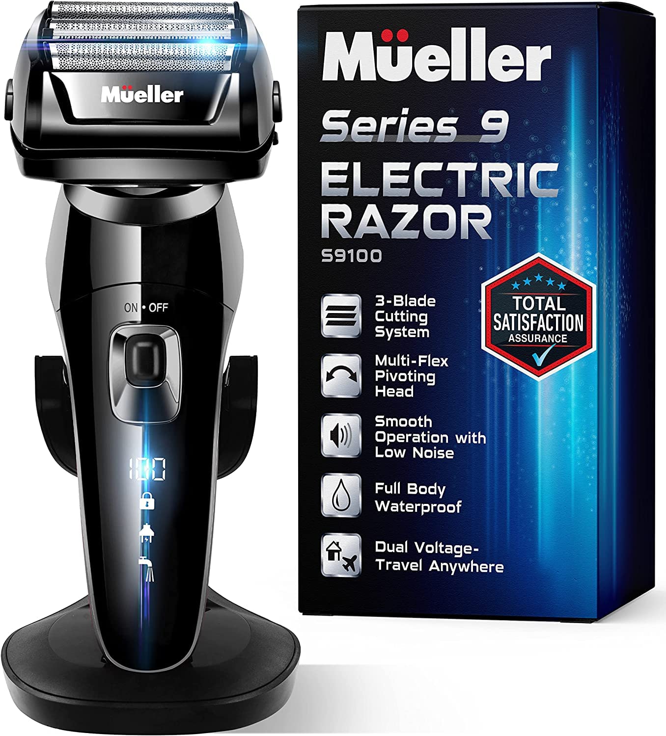 Electric Razor for Men, Wet/Dry, Rechargeable Shavers for Men, LED, 40,000 Cross-Cutting Actions/Min for Closest Shave, 5-Element Cutting System, Precision Trimmer