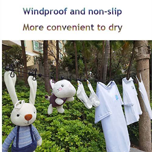 Portable Travel Clothesline with 12pcs Colorful Clothespins, Outdoors Windproof Stretchy Elastic Camping Laundry Clothes Line for Backyard, Vacation Hotel, Balcony Clothes Drying Line