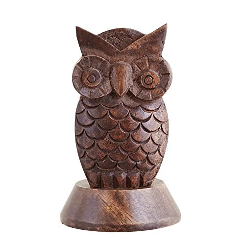 Eximious India Wooden Owl Glasses Holder Night Stand Reading Eyeglass Retainer Gifts for Women Men Him Her Mom Dad Car SPWAL03