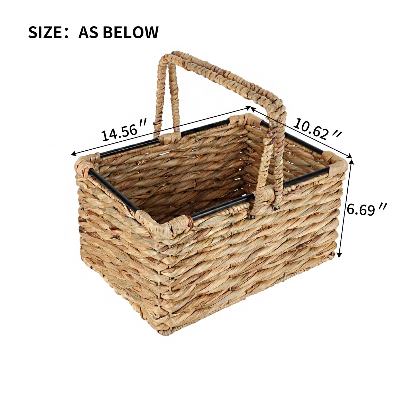GYASVWU Rectangular Water Hyacinth Storage Baskets,Wicker Basket for Organizing,Woven Rattan Storage Basket with Handle for Bedroom/Picnic/Pantry (Original)
