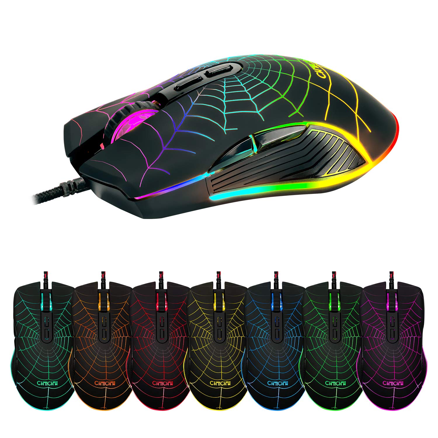 CHONCHOW Wired RGB Gaming Mouse,USB Computer Mice with LED Backlit 4 Adjustable DPI up to 7200, Ergonomic Gaming Mouse with 6 Programmable Buttons Compatible with PS4 Xbox one Mac PC Computer Notebook