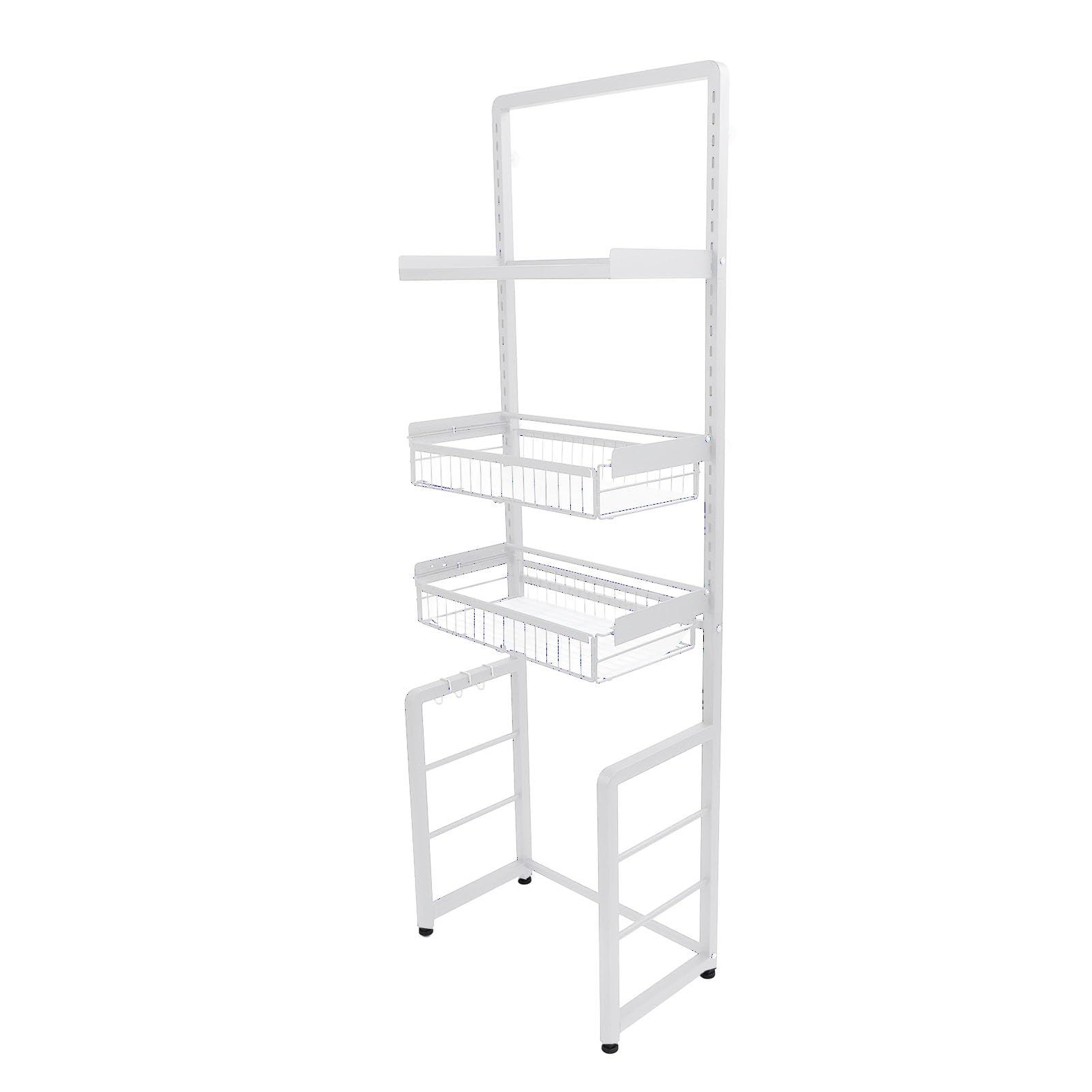 FLUSTDER Freestanding Toilet Bathroom Organizer Adjustable Pull Out Storage Space Saving Rack Easy Assembly Over Toilet Rack (White)