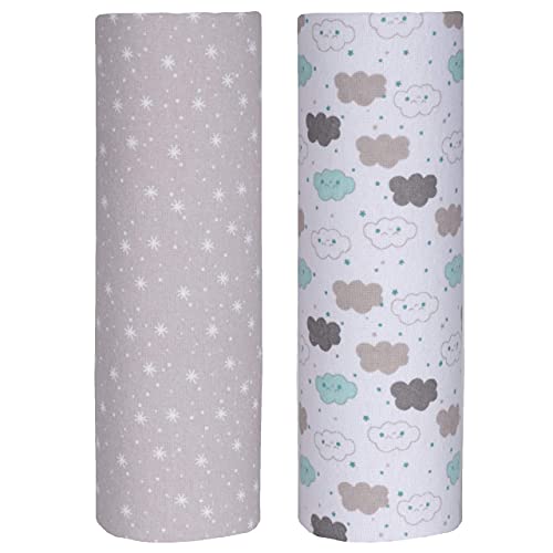 Cuddles & Cribs Baby Receiving Blankets – 100% Cotton Flannel Receiving Blankets - Clouds & Sparkles - Pack of 2-30 x 30 Inch