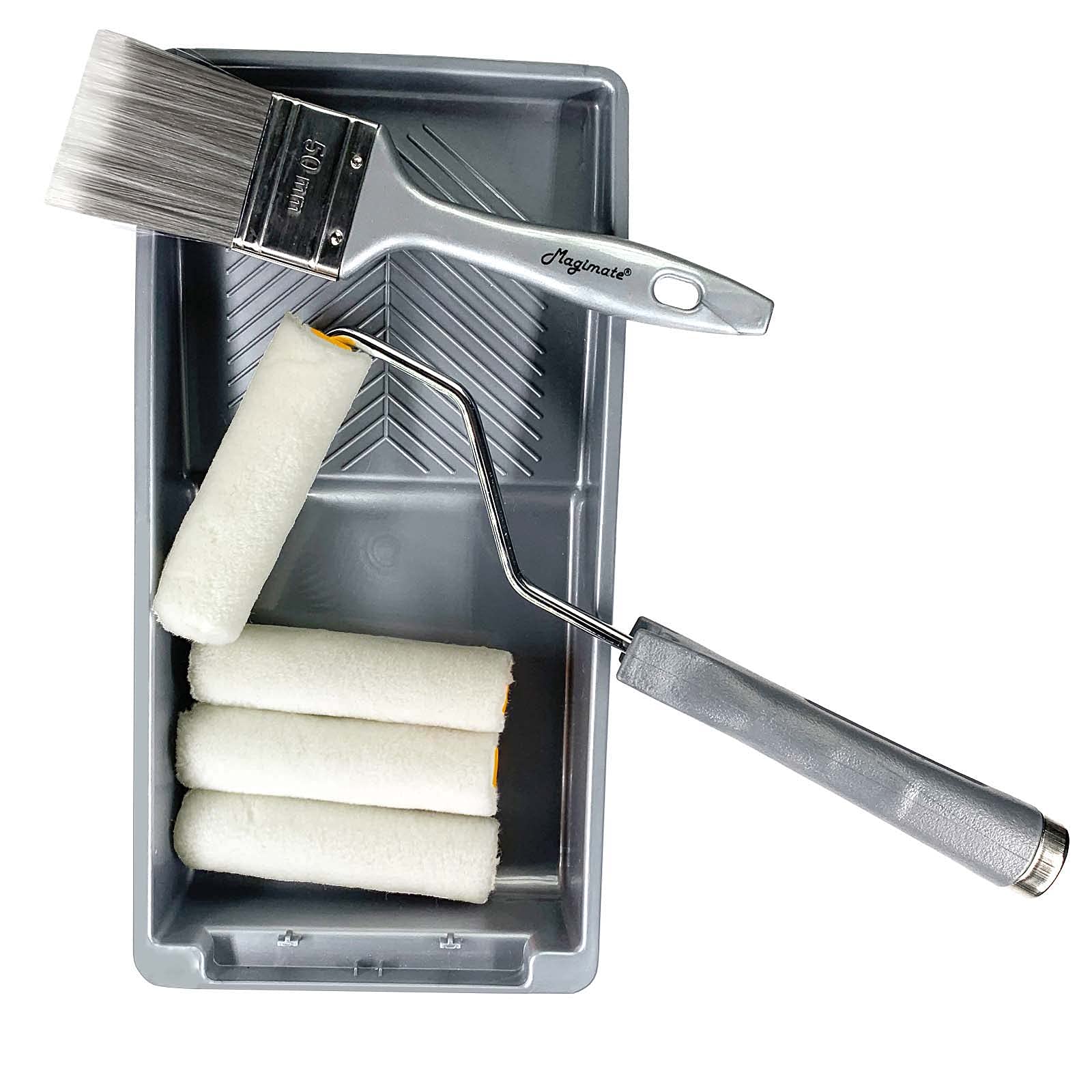 Magimate Small Paint Roller Set with Short Nap Roller Covers, 2 inch Paint Brush and Mini Paint Tray for Household Painting Touch-ups, Cabinet and Craft β 4 inch Paint Roller Kit (7-PK)