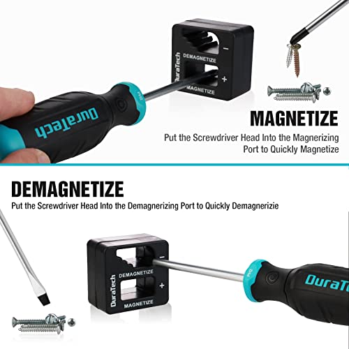 DURATECH 12-Piece Magnetic Screwdriver Set, 5 Phillips and 5 Slotted Tip S2 Alloy Steel Screwdriver Set, 1 pc Magnetizer Demagnetizer, 1 pc CR-V Offset Screwdriver, Storage Tray Included