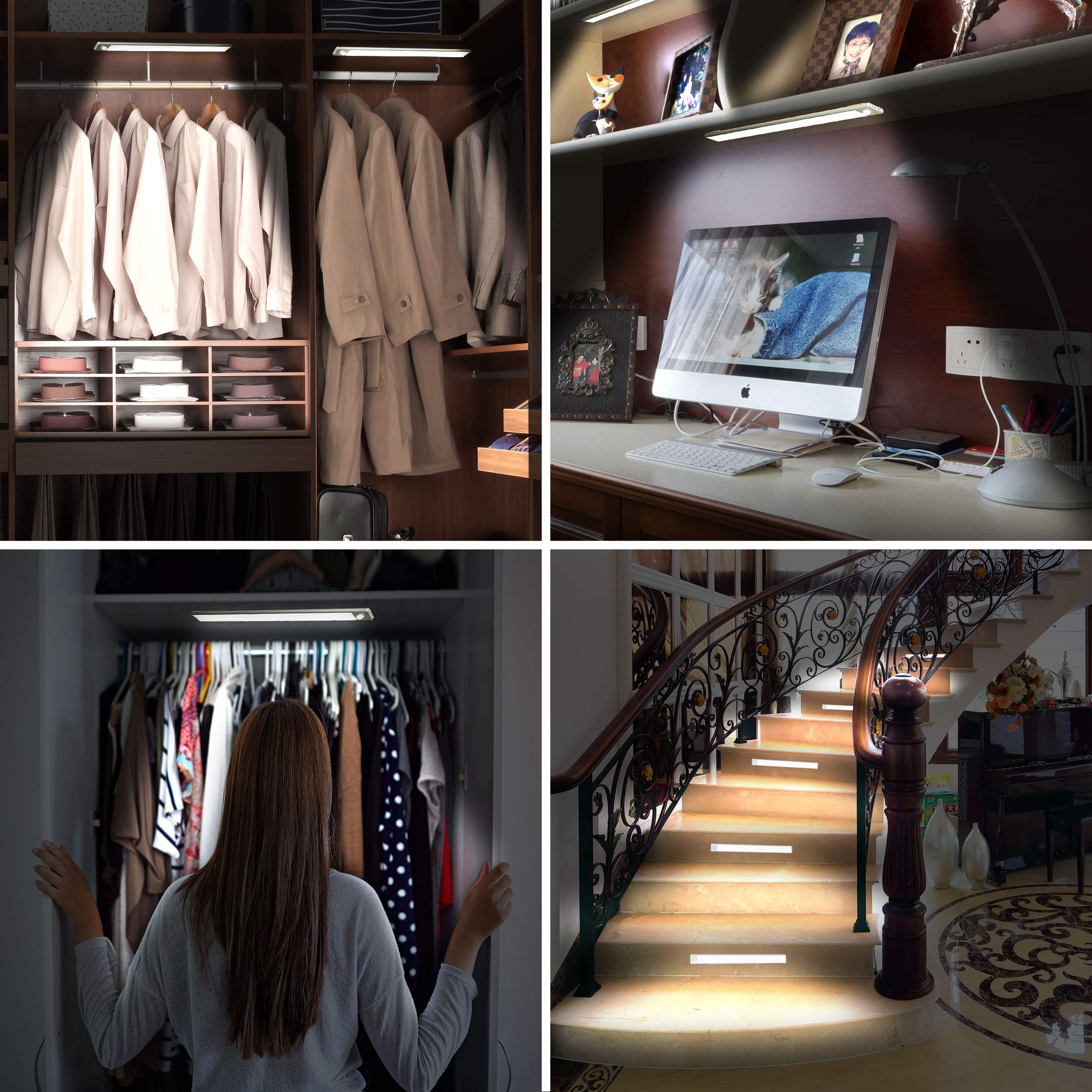 Cotanic LED Closet Light, Motion Sensor Cabinet Lights,USB Rechargeable,Detachable Ultra-Thin Night Lights with Battery for Cabinet,Wardrobe,Kitchen,Hallway