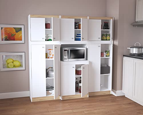 Inval Galley 3-Piece Kitchen Storage System, White and Vienes Oak