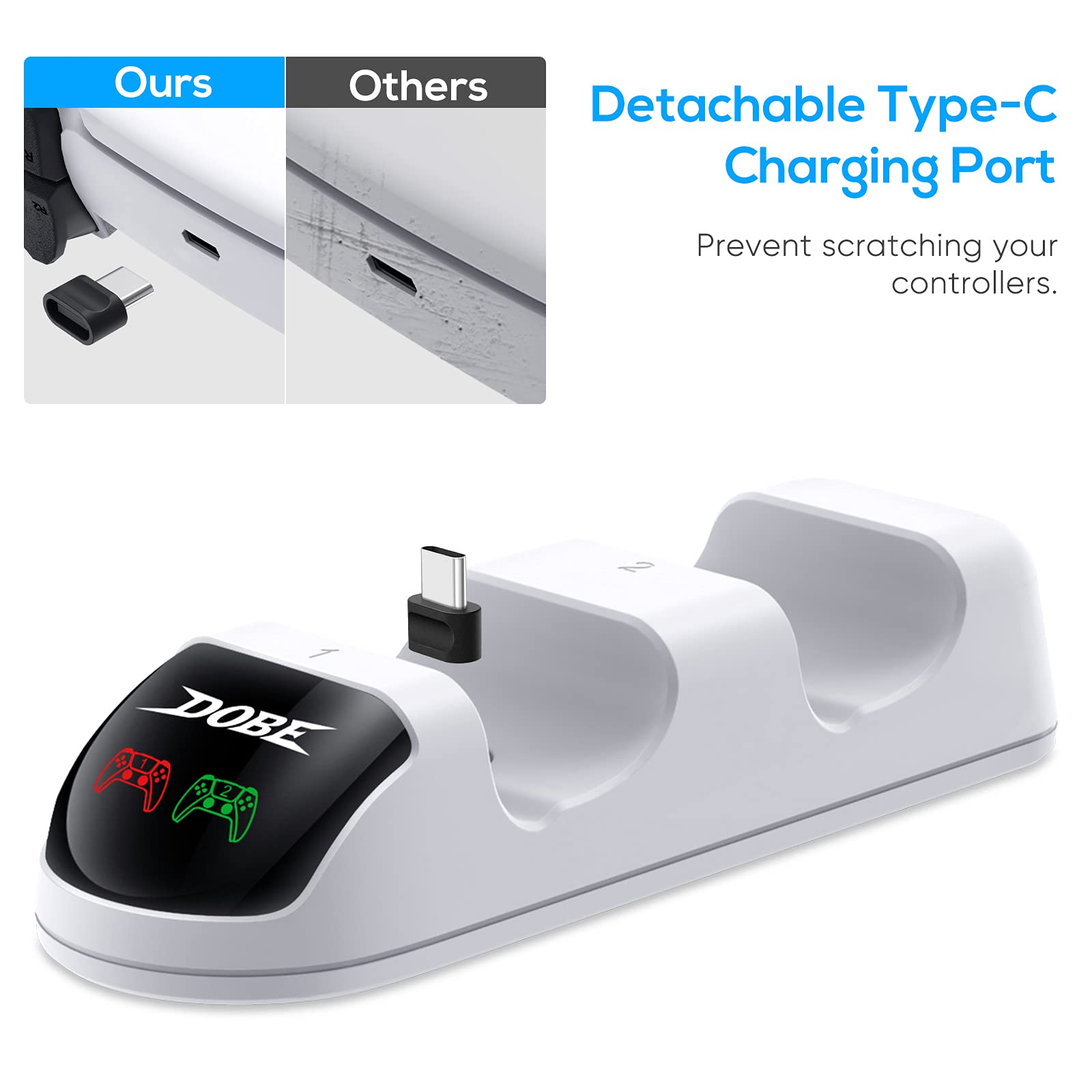 Charger Compatible with PS5 Controller, YUANHOT Charging Station with Dual Detachable USB C Ports & LED Indicator