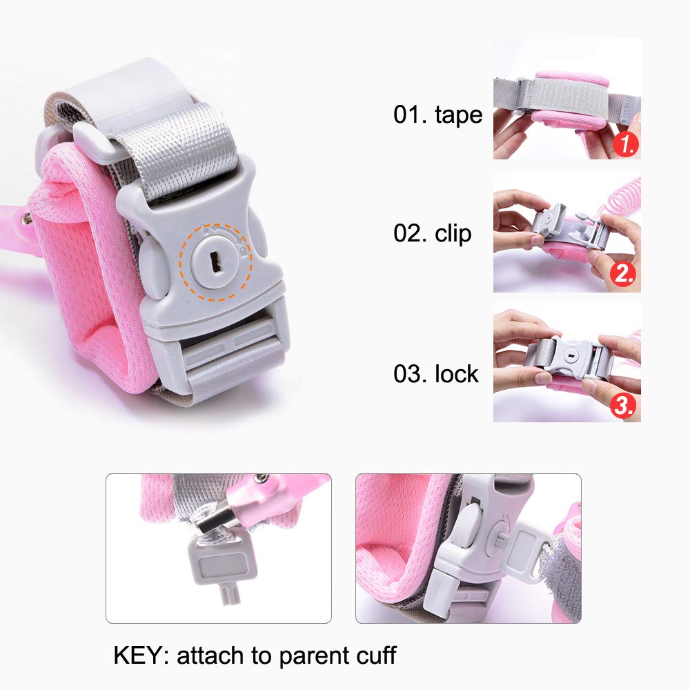 Child Link Backpack for Kid, 3-in-1, Anti Lost Wrist Cuff with Lock + 1.5m Link + Safety Walking Backpack for Girls, Boys