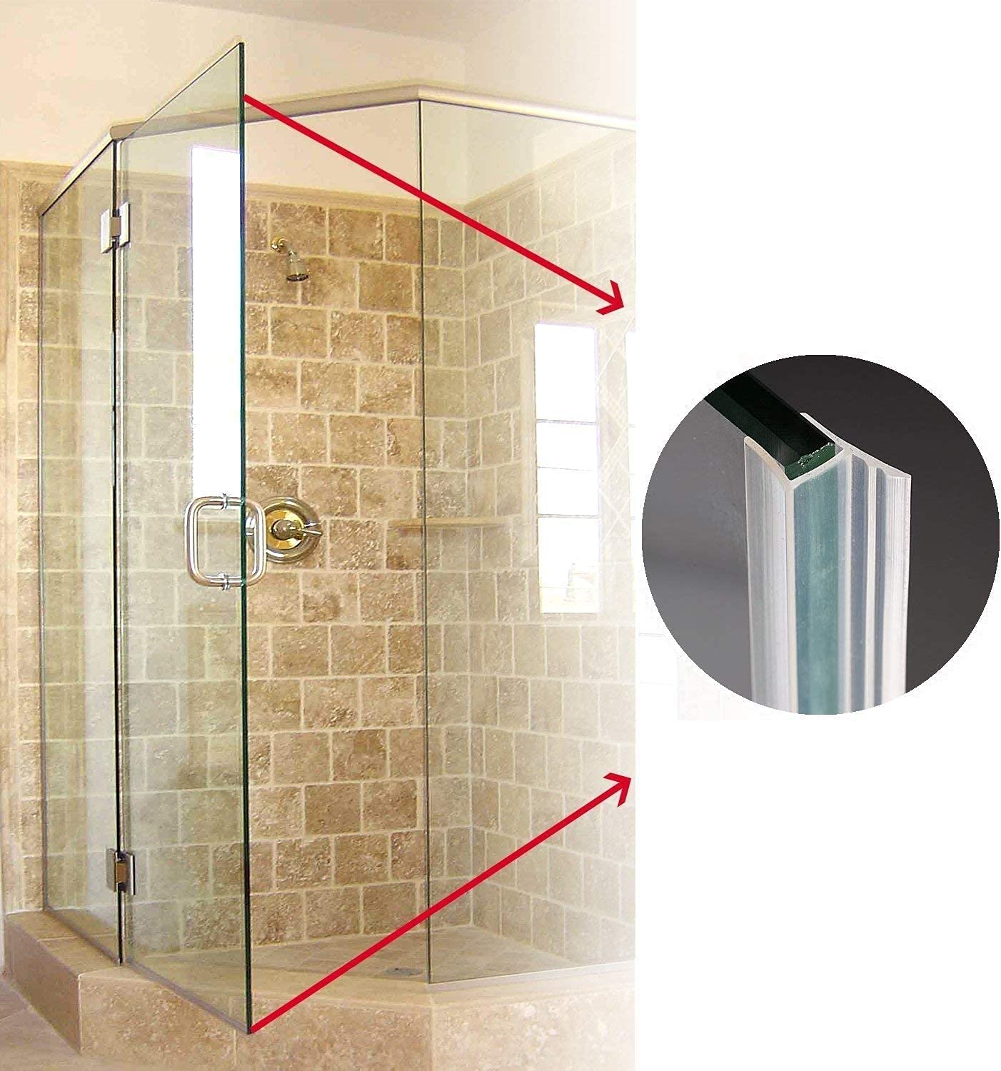 Glass Door Side Seal Strip 100” Frameless Shower Door Sweep for 1/2" Framelss Glass Door