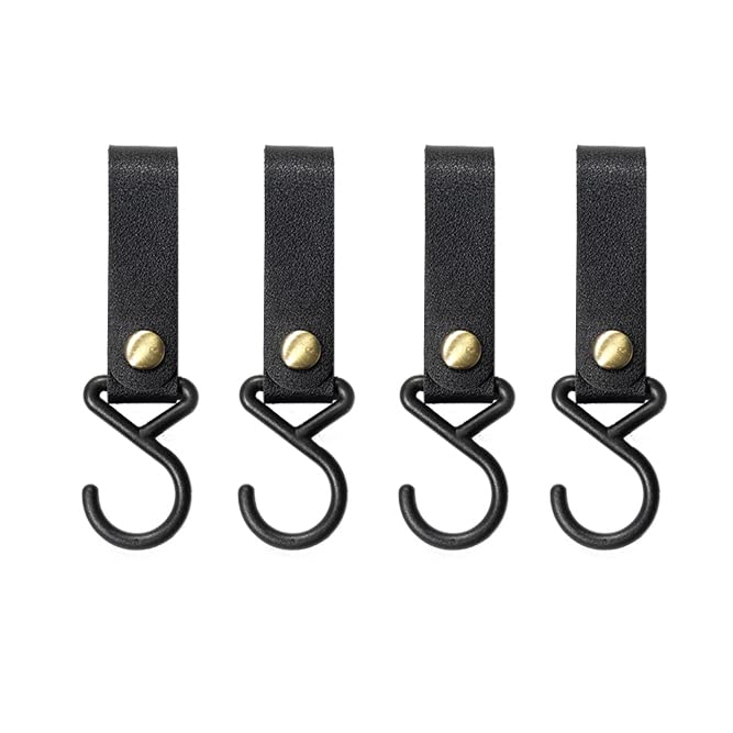 MolonButterfly Multipurpose Leather S Hooks for Hanging - Kitchen Organization, Utensils Hanger, Camping Gear Organizer - Pack of 4, Sturdy and Compact, Black