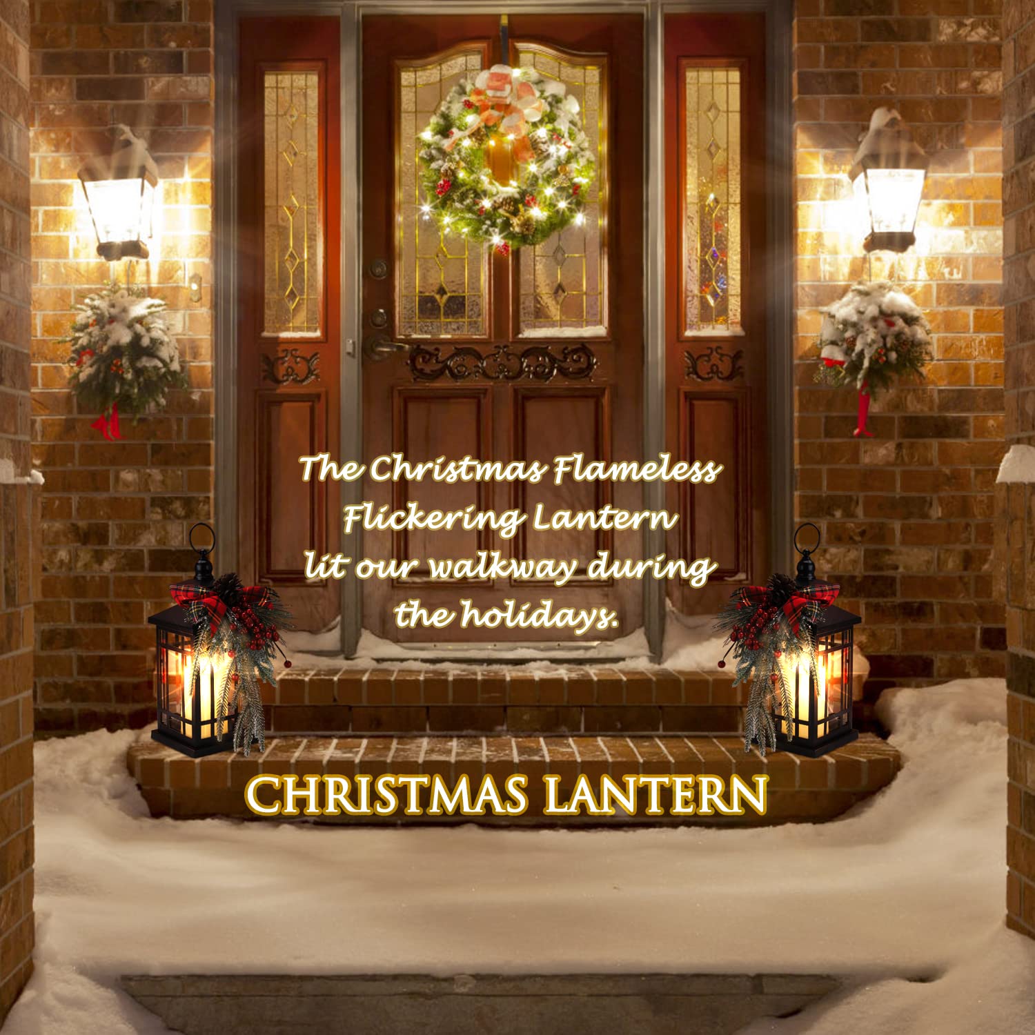 Christmas Lanterns Christmas Decorative Lantern Snow Globe Christmas Decorations Indoor Outdoor Flashing Candle Lights, Dining Table Fireplace Decoration Hanging Candle Lanterns Holiday Decor