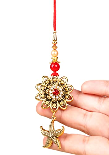 Lumba Rakhi for Brother & Bhabhi Set / Bhaiya Bhabhi Rakhi Thread Jodi Kundan Rakhi Combo (Design 1, Standard)