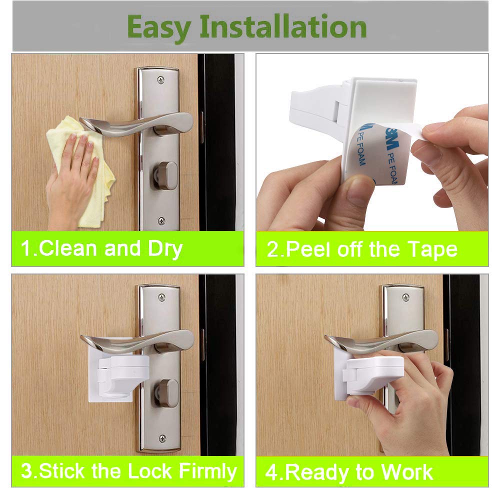 Child Proof Door Lever Lock (2 Pack), Baby Safety Door Handle Lock, Prevents Toddlers/pet from Opening Doors, Minimalist Design, Durable ABS with 3M Adhesive Backing, No Tools No Drilling Need