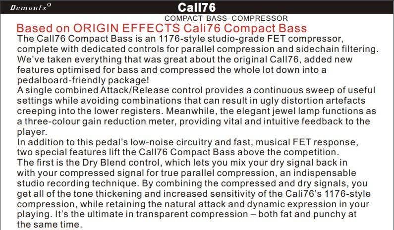 Demonfx CALL76 Compact FET Bass Compressor Fast US Ship