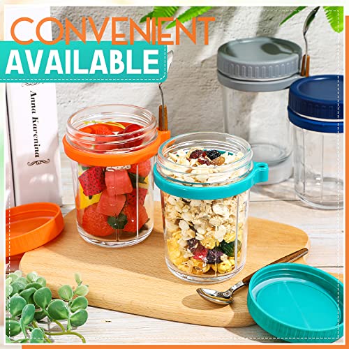 Inbagi 6 Sets Overnight Oats Jars with Lids and Spoons 12 oz Airtight Overnight Storage Containers with Measurement Marks Salad Jars for Cereal Milk Yogurt Vegetable Fruit, 6 Colors