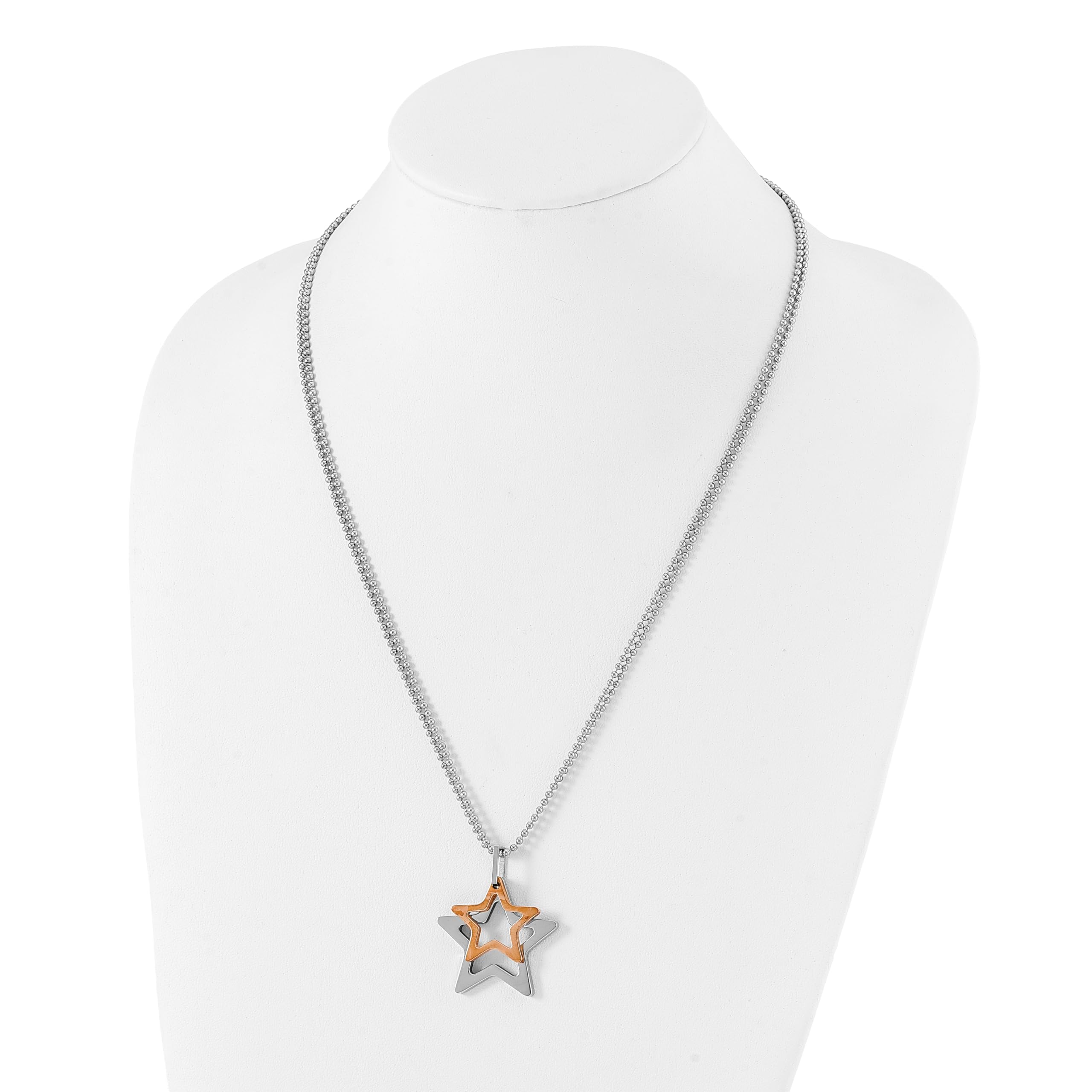 Chisel Stainless Steel Rose IP-plated Stars Pendant 22in Necklace 22"