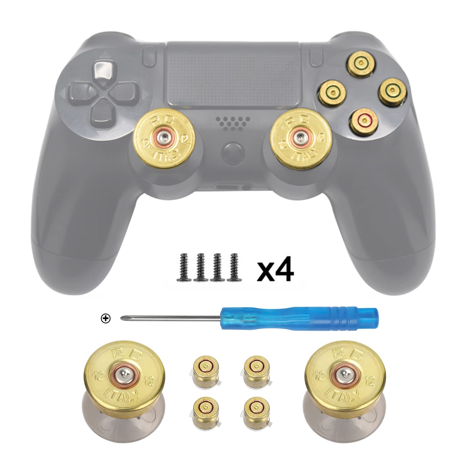 TOMSIN Metal Buttons for PS4 Controller, Aluminum Metal Thumbsticks Analog Grip & Bullet Buttons & D-pad for PS4 Controller (Metal Purple)