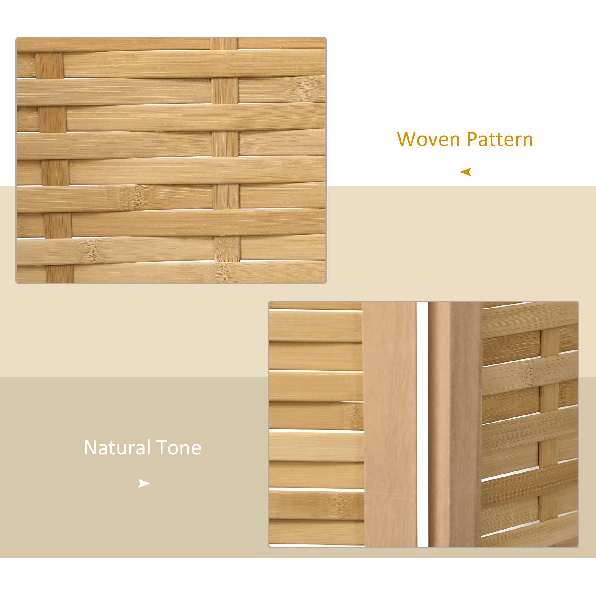 HOMCOM 4 Panel Room Divider, 5.5' Tall Bamboo Portable Folding Privacy Screens, Hand-Woven Double Side Partition Wall Dividers for Home Office, Natural
