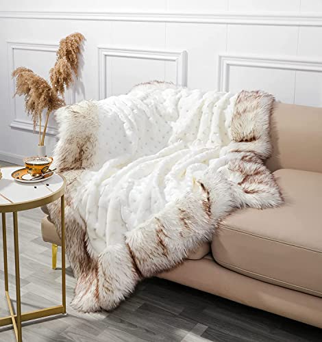 inchgrass Luxury Soft Faux Mink Fur Throw Blanket Shaggy Plush Elegant Comfortable Blanket White Long Hair for Sofa Chair Couch Living Bedding (80"x90", Elizabeth)