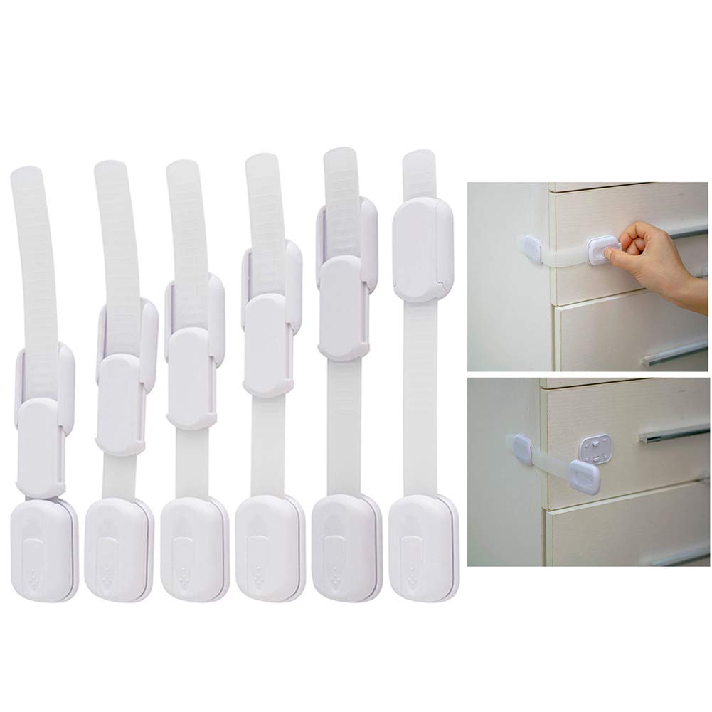 Child Safety Cabinet Locks for Baby Proofing (6 Pack) No Tool or Drilling Needed with Super Strong 3M Adhesive, Multi-Purpose Locks, Baby Proof Home Drawer, Cabinets, Oven, Window, Toilet Seat