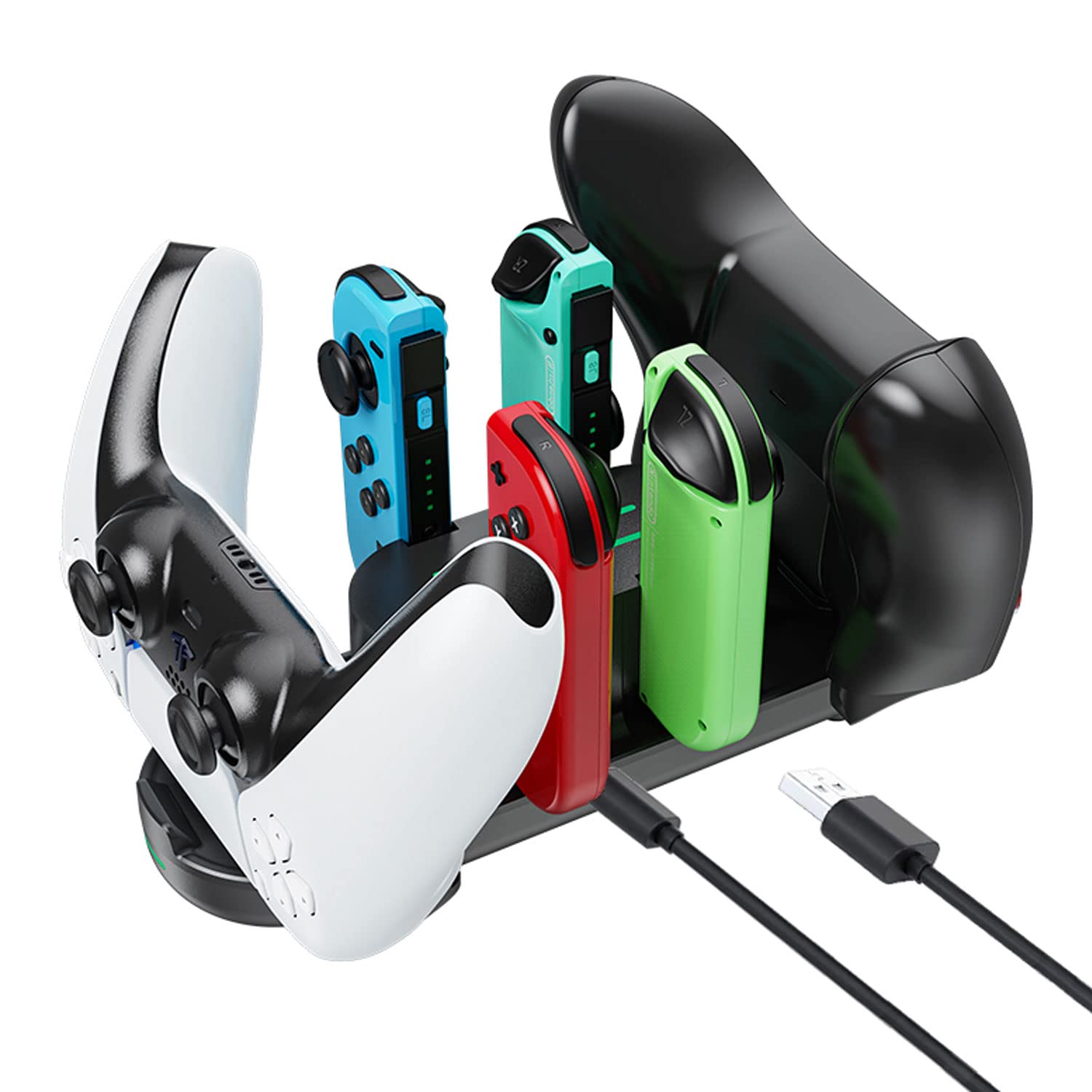 Charging Dock, Charging Station Dock Compatible with Nintendo Switch Pro Controllers and for Joy Cons & OLED Model for Joycon,6 in one Charger Stand for Switch with 2 USB 2.0 Plug and 2.0 Ports
